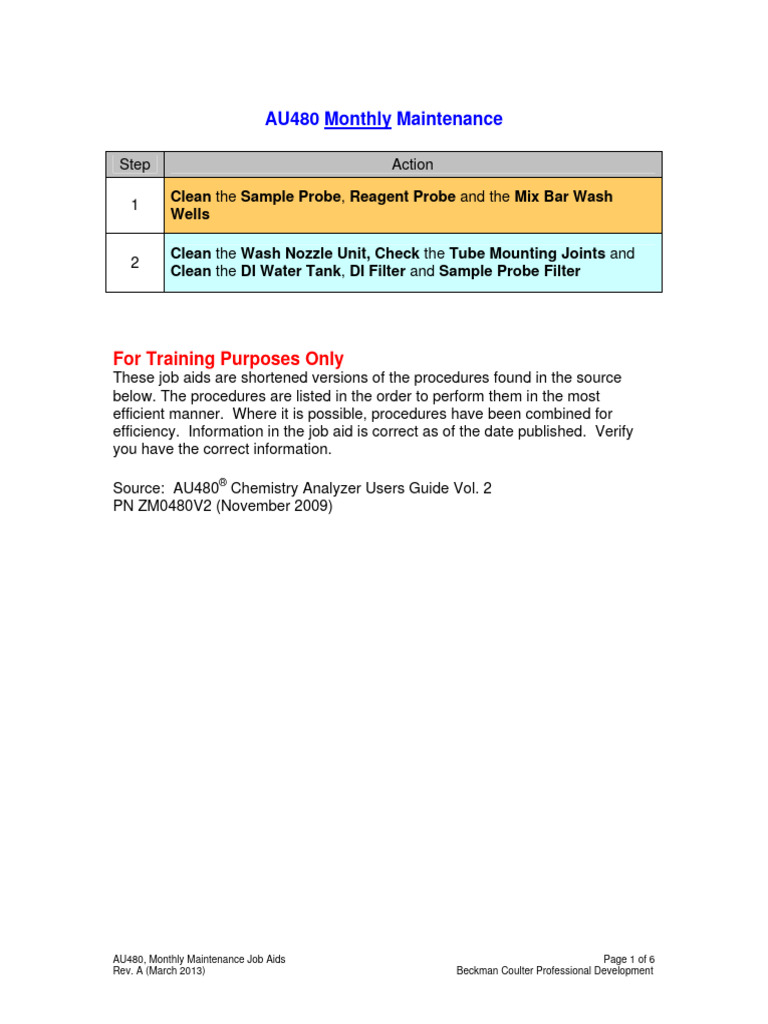 AU480 Monthly Maintenance | PDF