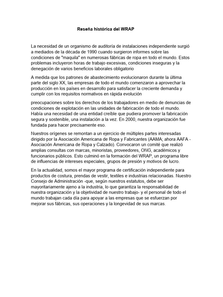 Reseña Historica de Certificacion Rawap | PDF | Auditoría | Ropa
