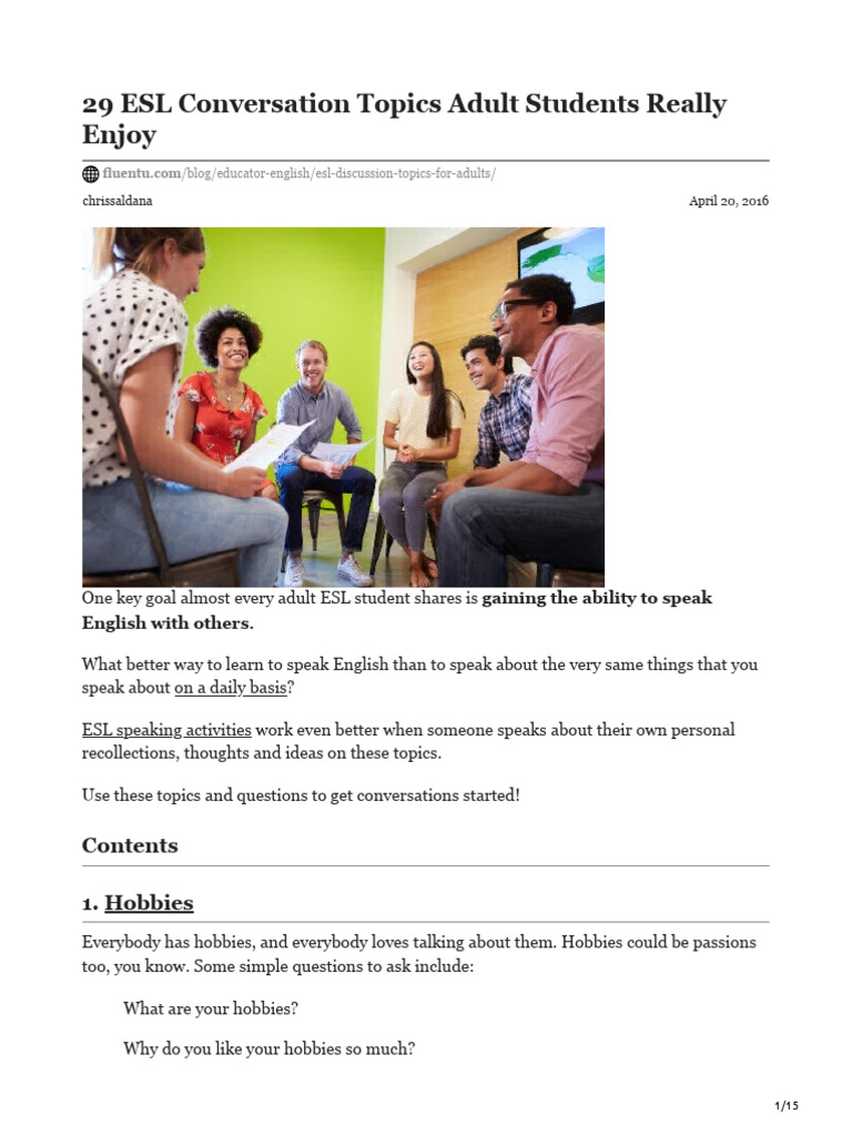 Esl Discussion Topics For Adults | PDF | Thought | English Language