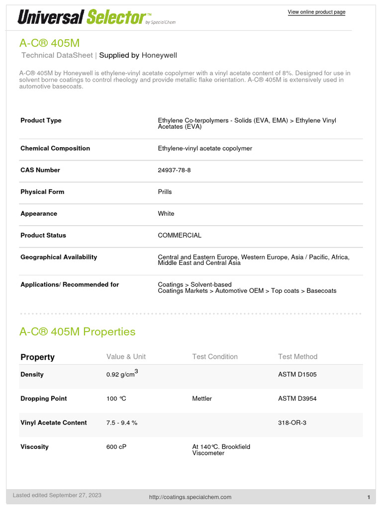 A-C® 405M - Honeywell | PDF | Materials Science | Chemical Compounds