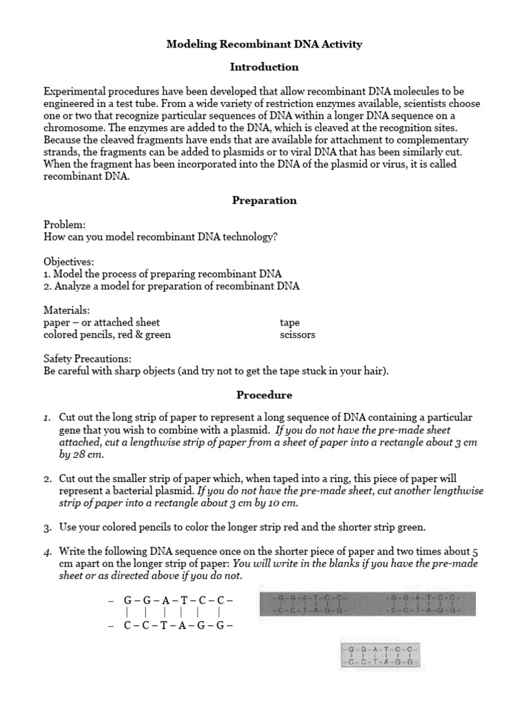 Modeling Recombinant DNA Activity ST | PDF
