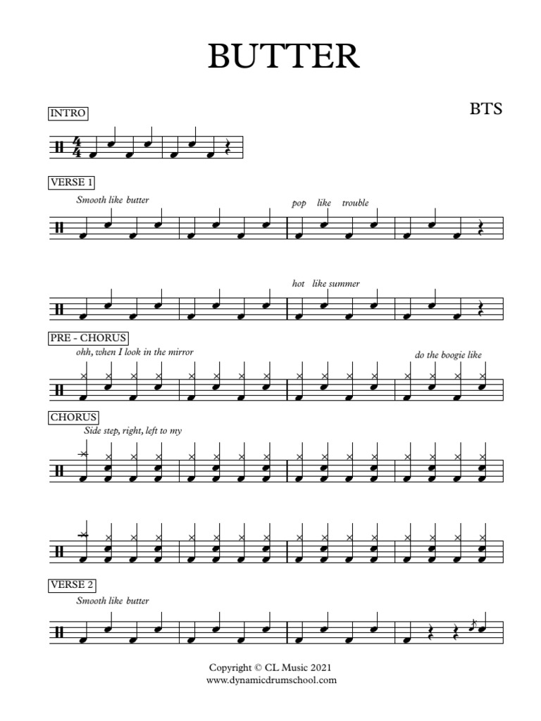 Butter BTS Drum Transcription Level One | PDF