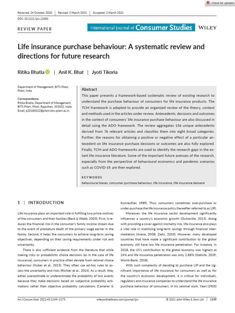 TCM-ADO - Bhatia - Life Insurance Purchase Behaviour A Systematic ...