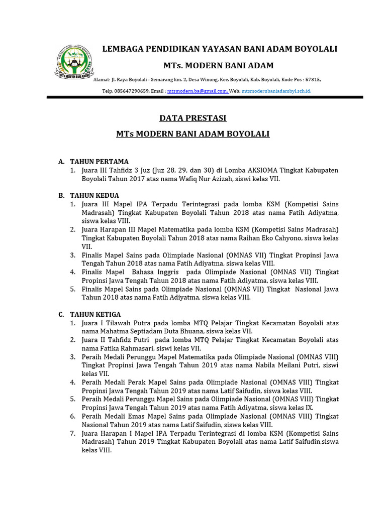 PKKM 2022-2023 DAFTAR Prestasi | PDF