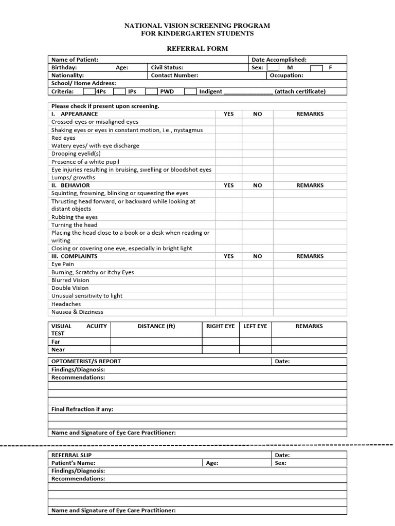 Referral Form With Vision Screening | PDF | Self-Improvement | Lifestyle