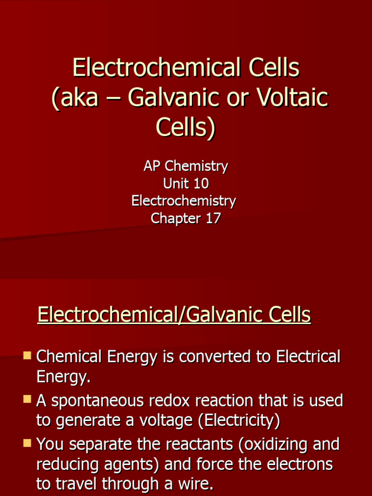AP Chemistry: Electrochemical Cells | PDF | Electrochemistry | Redox