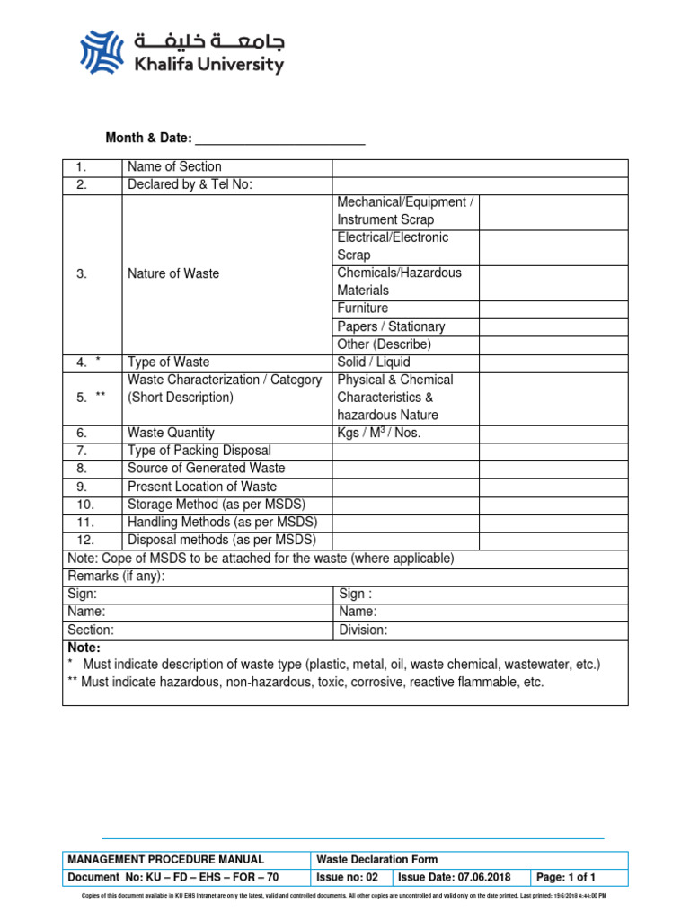 Waste Declaration Form Template | PDF