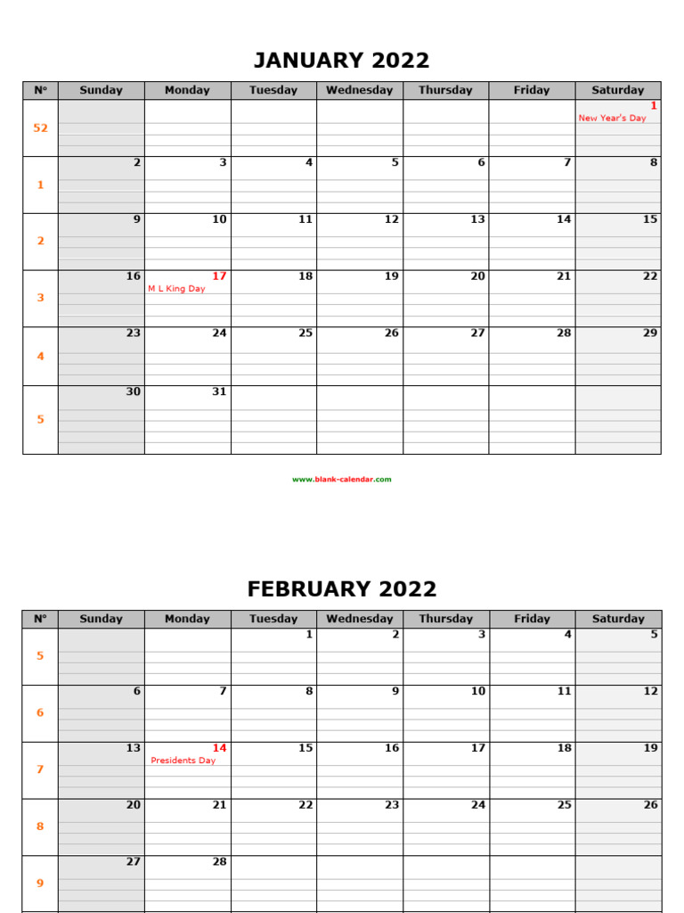 Printable Monthly 2022 Calendar Large Box Grid | PDF