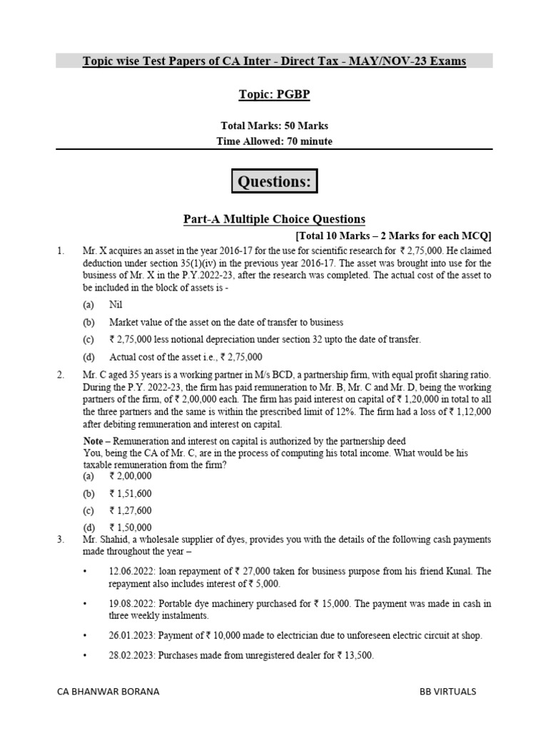 PGBP - Paper | PDF | Expense | Income Tax