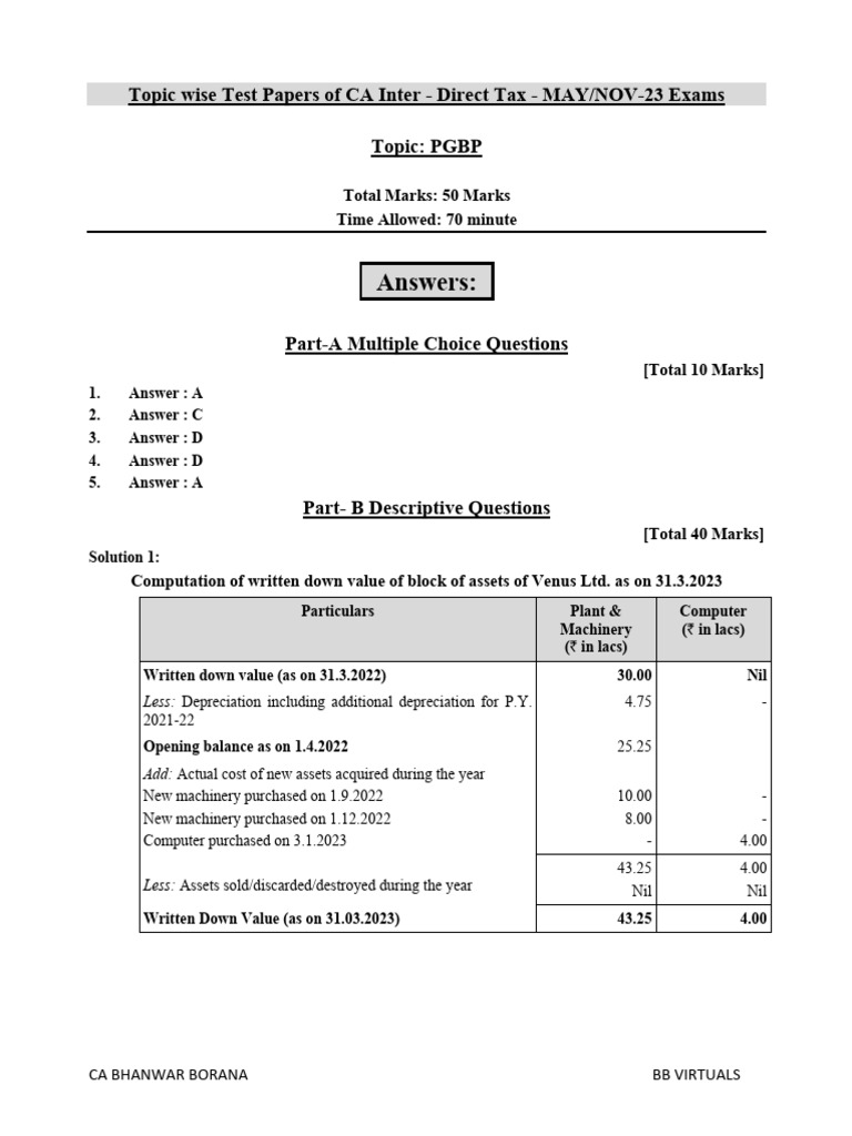 PGBP - Solution | PDF | Depreciation | Expense PGBP - Solution | PDF | Depreciation | Expense