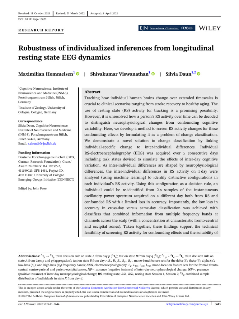 Robustness of Individualized Inferences From Longitudinal Resting State EEG Dynamics | PDF