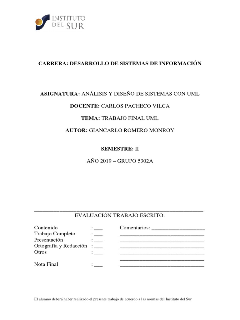 Trabajo Final UML: Análisis y Diseño | PDF | Caso de uso | Lenguaje de ...