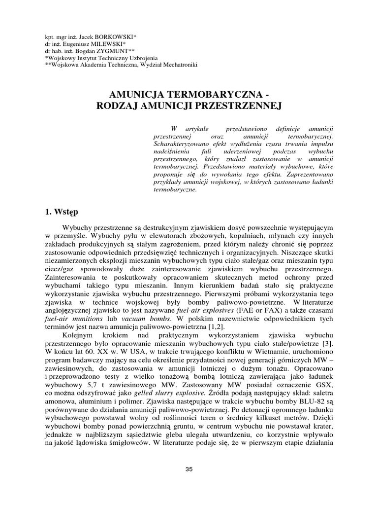 Amunicja Termobaryczna Rodzaj Amuni | PDF