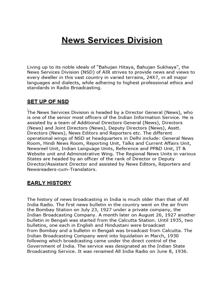 News Services Division: Set Up of NSD | PDF