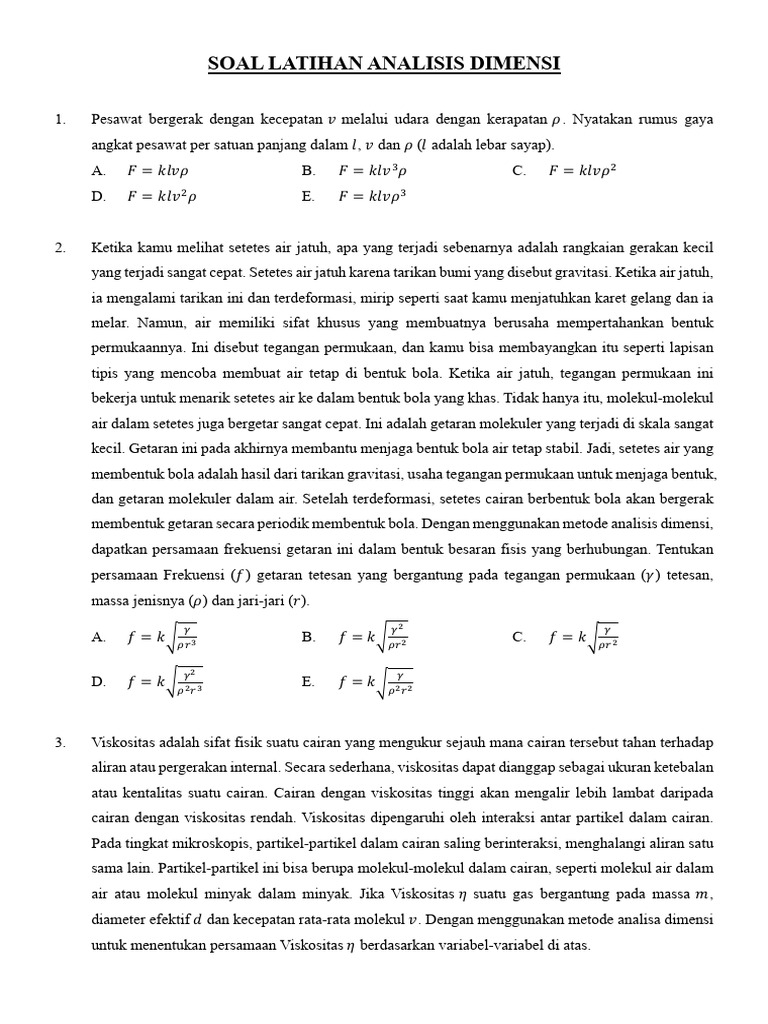 Soal Latihan Analisis Dimensi | PDF