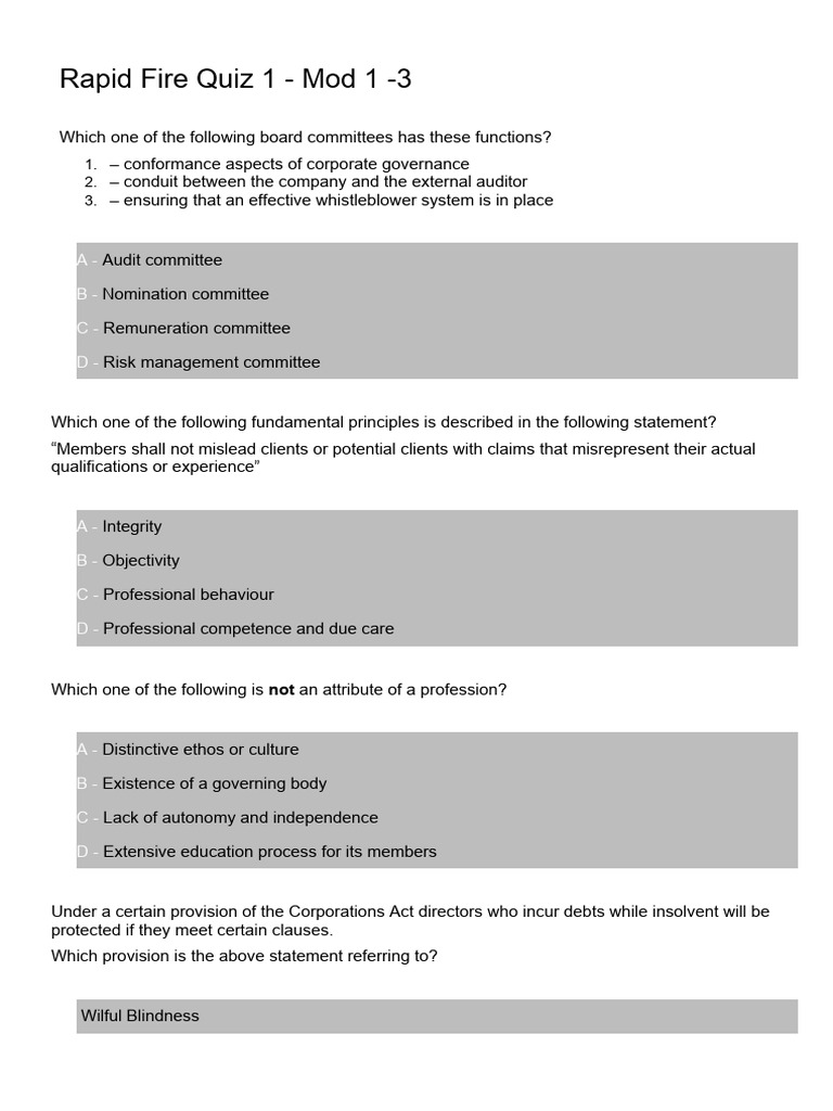 Rapid Fire Quiz 1 - Mod 1 - 3 | PDF