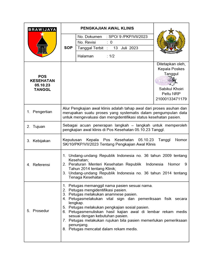Spo Pengkajian Awal Klinis | PDF | Sains & Matematika