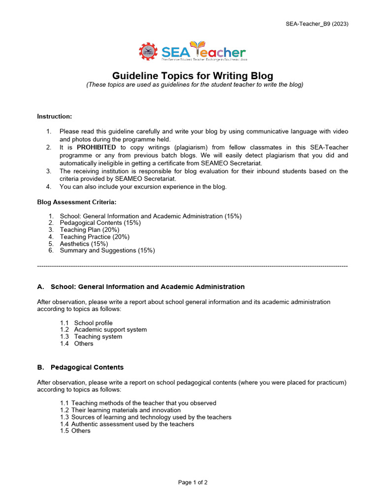 FINAL - B9 - Guideline Questions For Writing Blog | PDF | Pedagogy ...