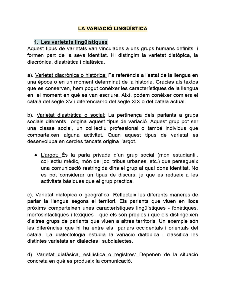 La Variació Lingüística | PDF