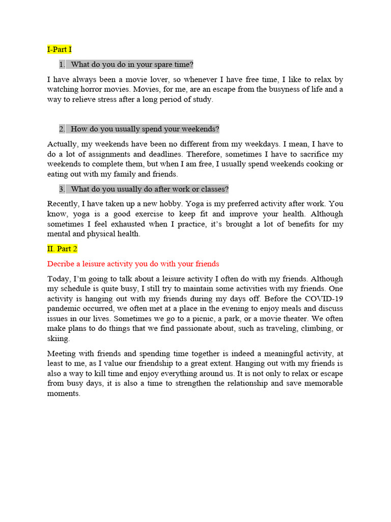 Script - Leisure Time | PDF