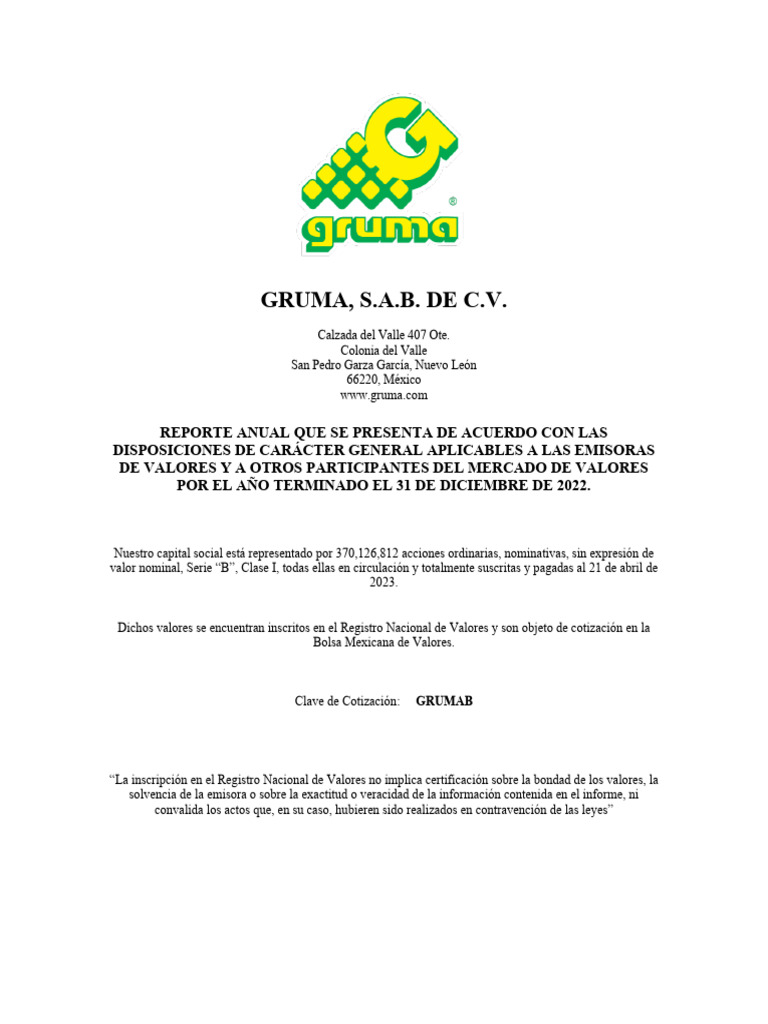 Gruma Reporte Anual 2022 | PDF