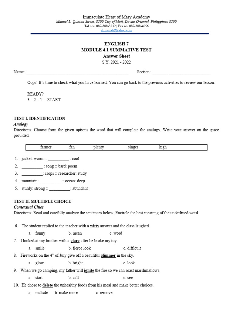 Module 4.1 - Summative Test | PDF