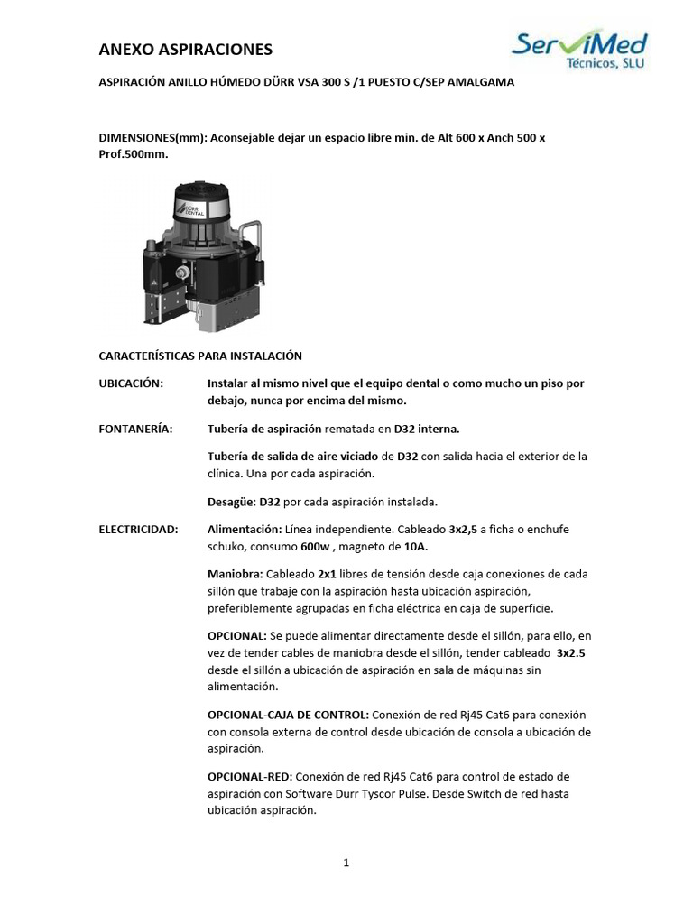hoja t ®cnica aspiraci ¦n durr vsa300s rev 1.18 | PDF