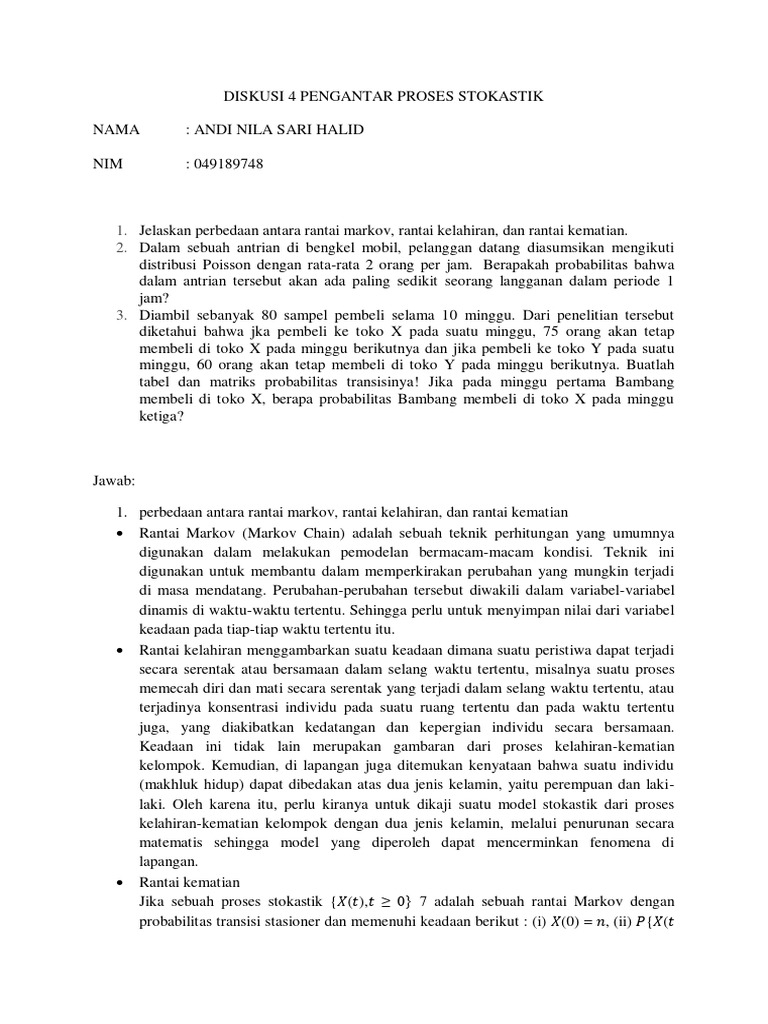 Diskusi 4 Pengantar Proses Stokastik | PDF