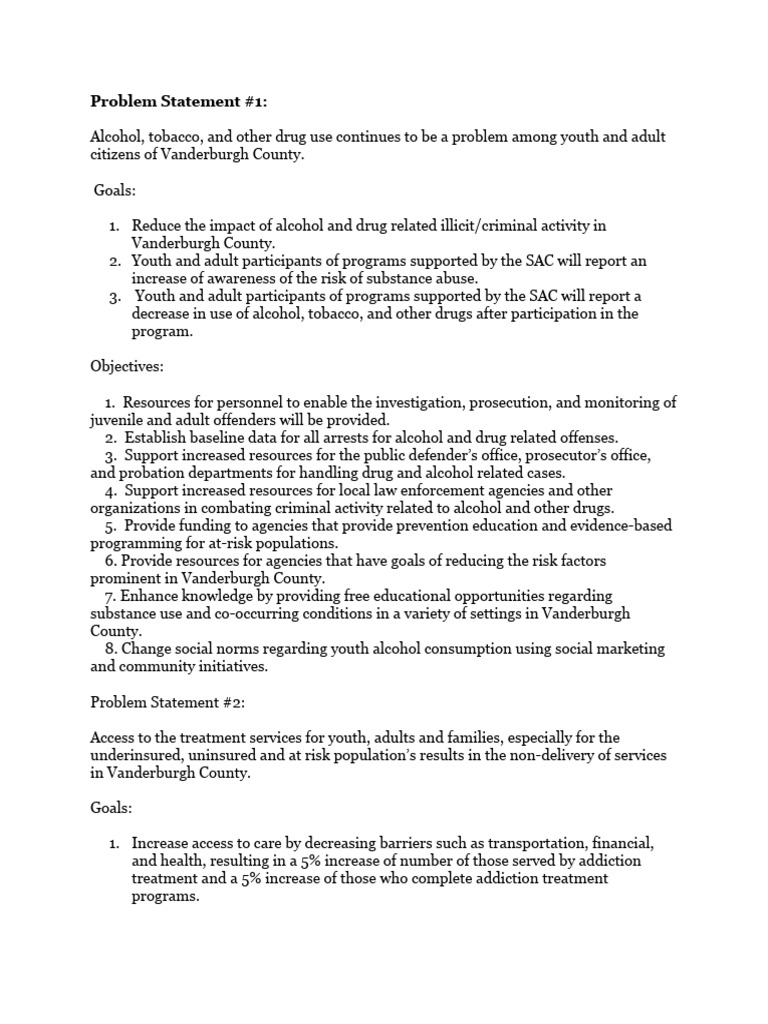 2013 Problem Statements Goals and Objectives | PDF | Dual Diagnosis ...