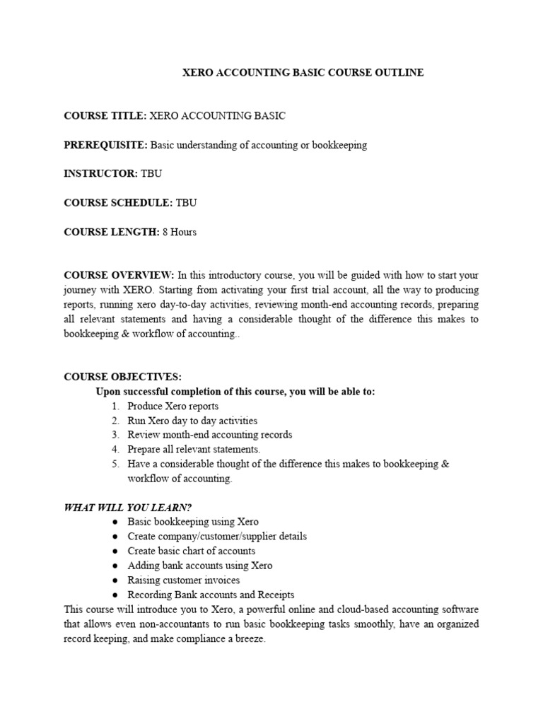 Xero Accounting Basic Course Outline | PDF | Bookkeeping | Fixed Asset