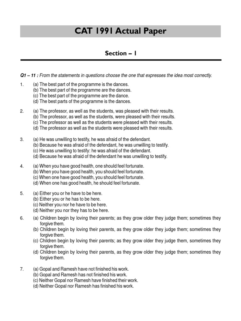 CAT 1991 Question Paper With Solution - Removed | PDF | Family | Kinship