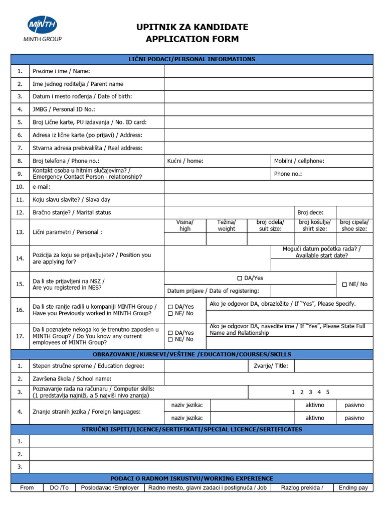 22 - Application Form in Both Serbian and English | PDF