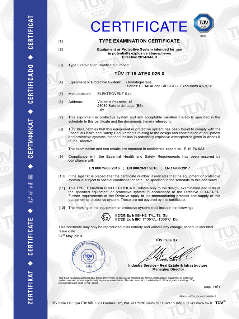 Certificate TUV IT 19 ATEX 026 X (May-2019) | PDF | Manufactured Goods ...