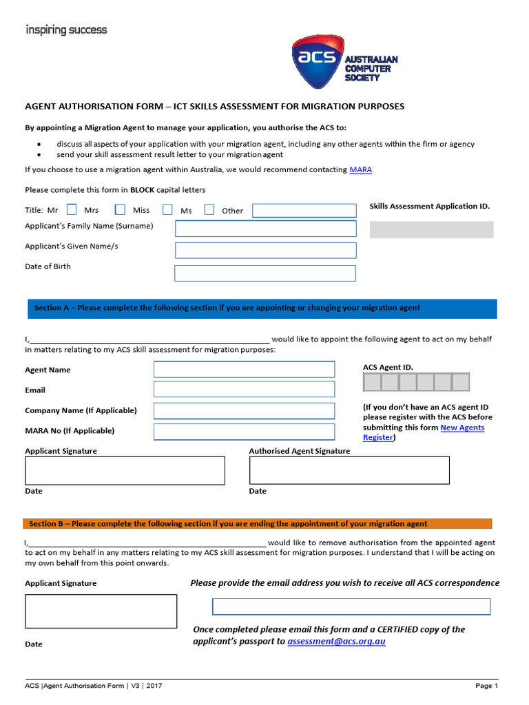 ACS Agent Authorisation Form | PDF | Government | Government And Personhood