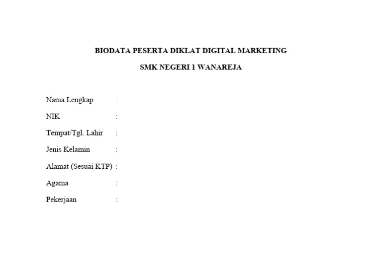 Biodata Peserta Diklat Digital Marketing | PDF