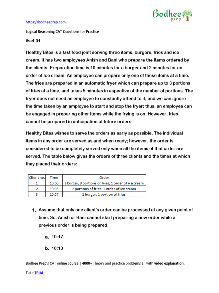 Logical Reasoning CAT Questions For Practice Bodhee Prep | PDF Logical Reasoning CAT Questions For Practice Bodhee Prep | PDF