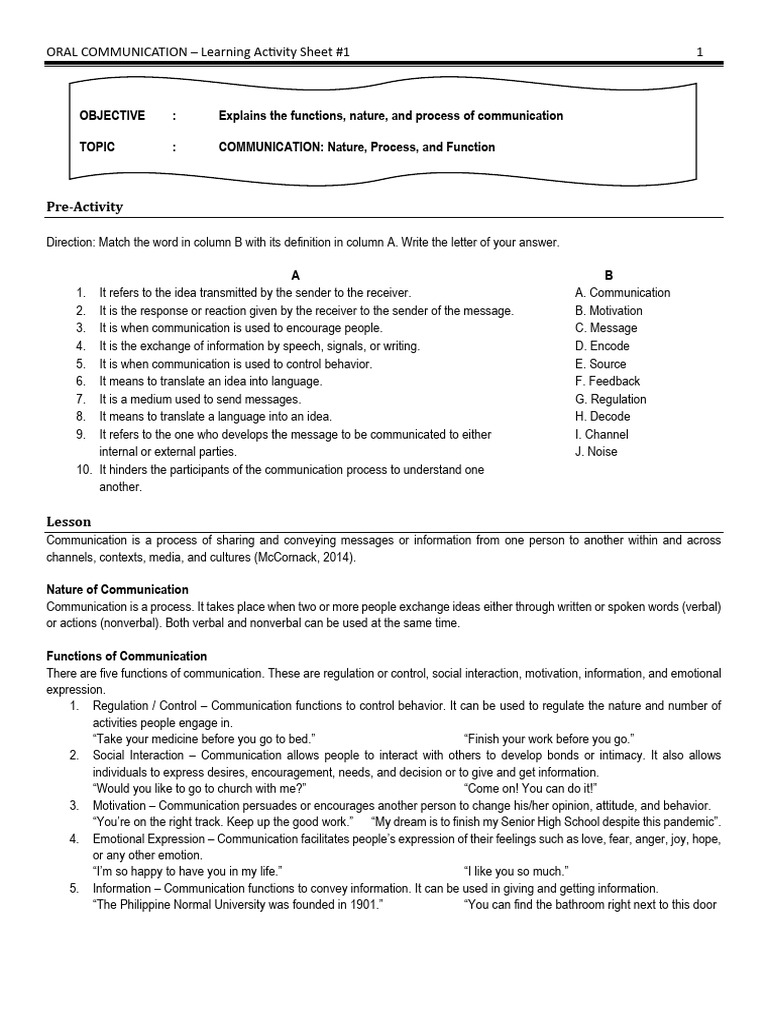 Functions and Process of Communication | PDF