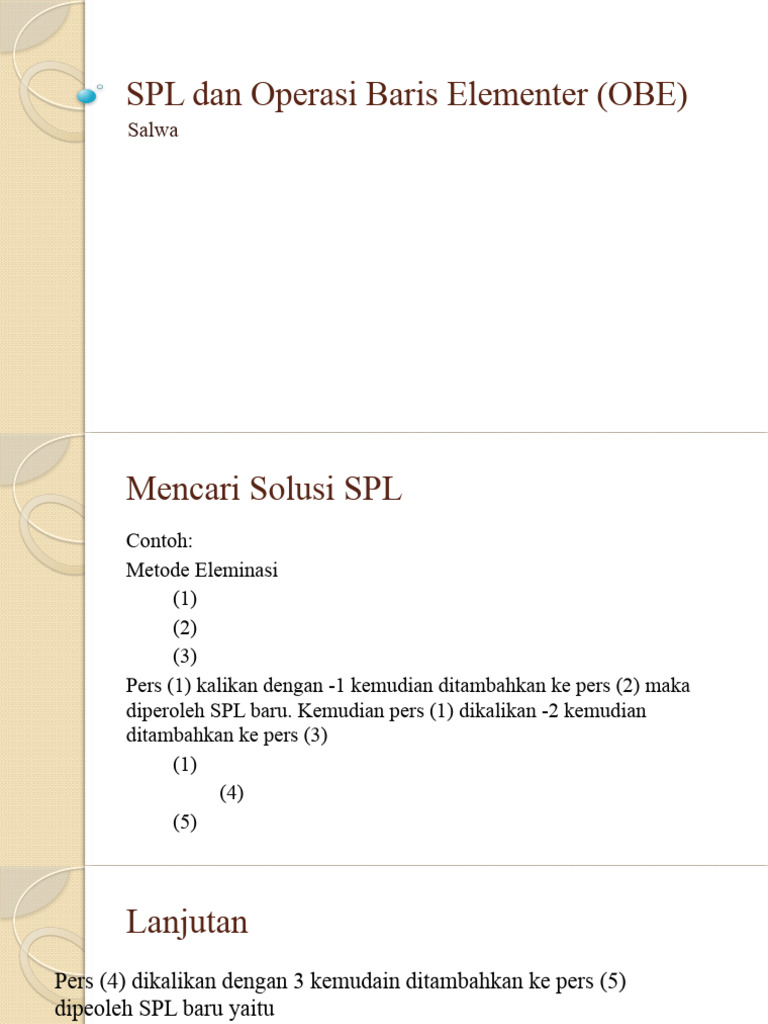 SPL Dan Operasi Baris Elementer (OBE) | PDF