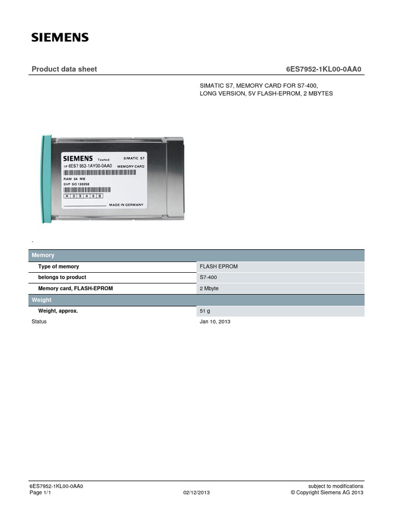 Data Sheet MC For s7-400 5v Flash-Eprom 2mb | PDF