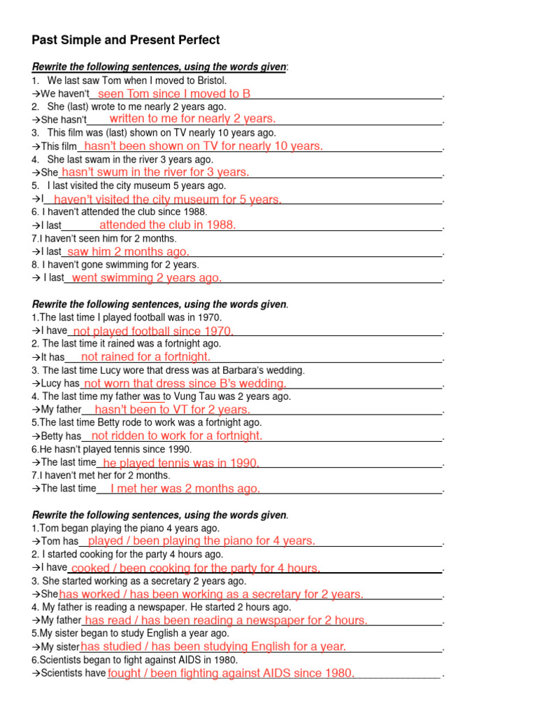 0713-Rewrite Past Simple and Present Perfect | PDF