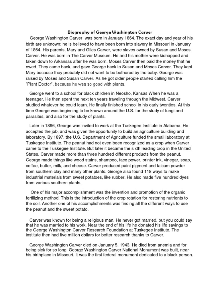 Biography of George Washington Carver | PDF | Agriculture | Food And Drink