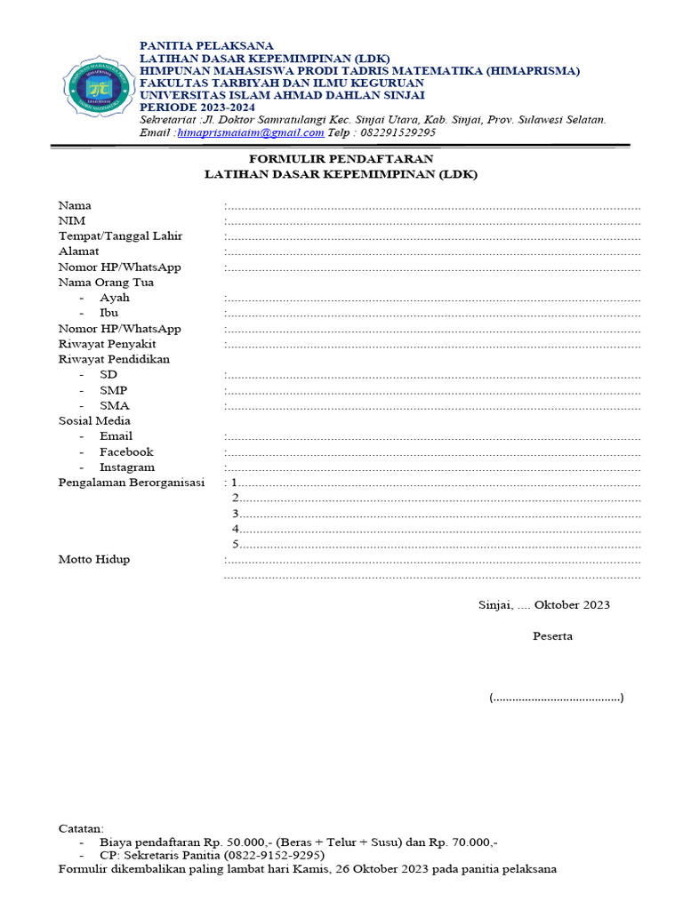Formulir LDK 2023-2024 | PDF | Griya & Taman