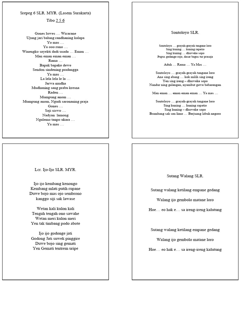 Lirik Lagu Sinden Jawa dan Sunda | PDF