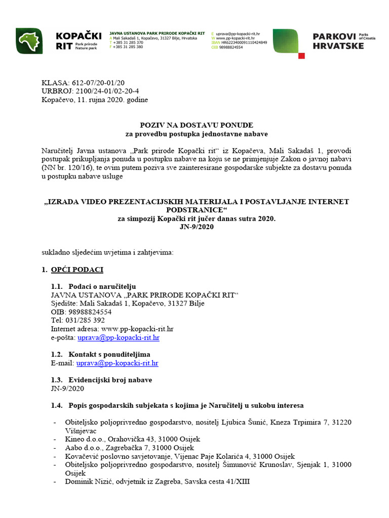 Poziv Na Dostavu Ponuda Nabava Usluge Izrada Video Prezentacije Za Simpozij Kopacki Rit Jucer ...