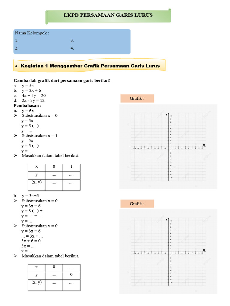 LKPD Grafik Persamaan Garis Lurus | PDF LKPD Grafik Persamaan Garis Lurus | PDF