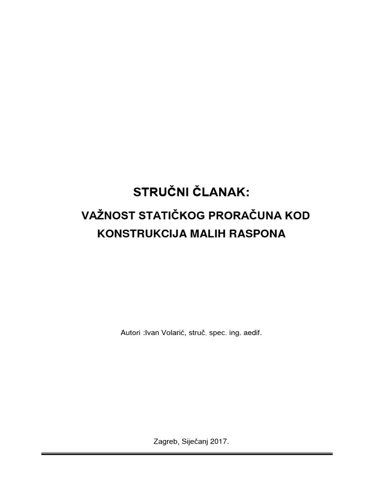 Važnost Statičkog Proračuna Kod Konstrukcija Malih Raspona | PDF