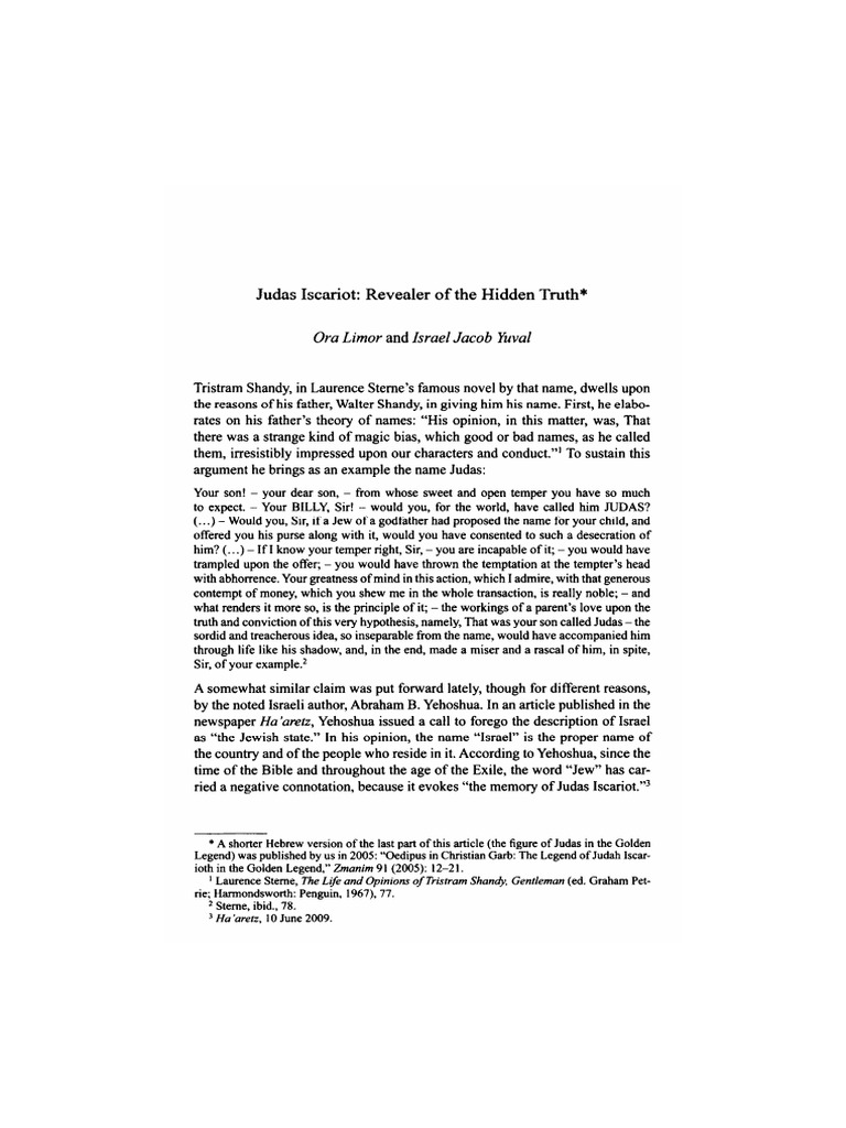 Ora Limor - Israel Jacob Yuval, Judas Iscariot | PDF