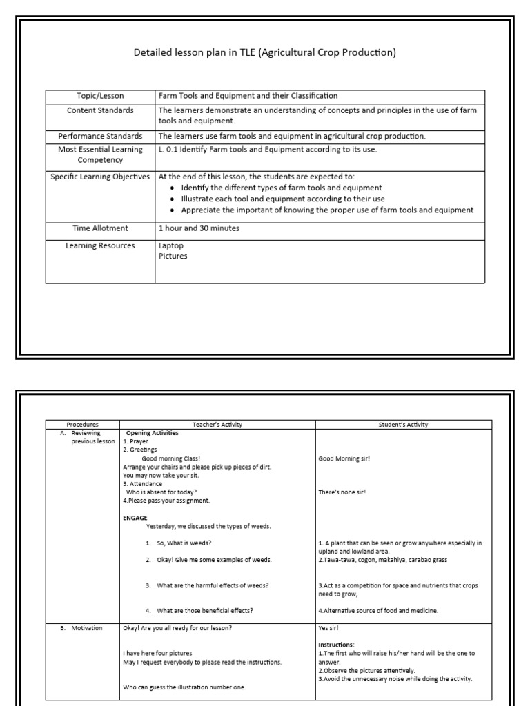 Farm Tools and Equipment Lesson Plan | PDF | Plough | Agricultural ...