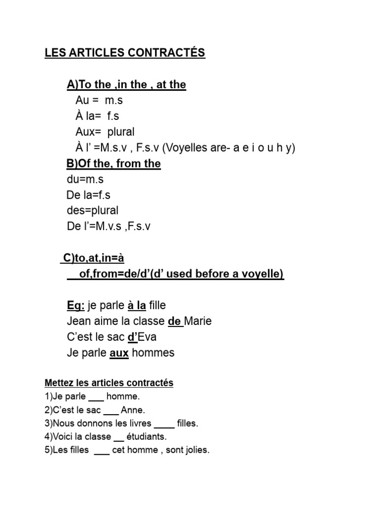Les Articles Contractés | PDF Les Articles Contractés | PDF
