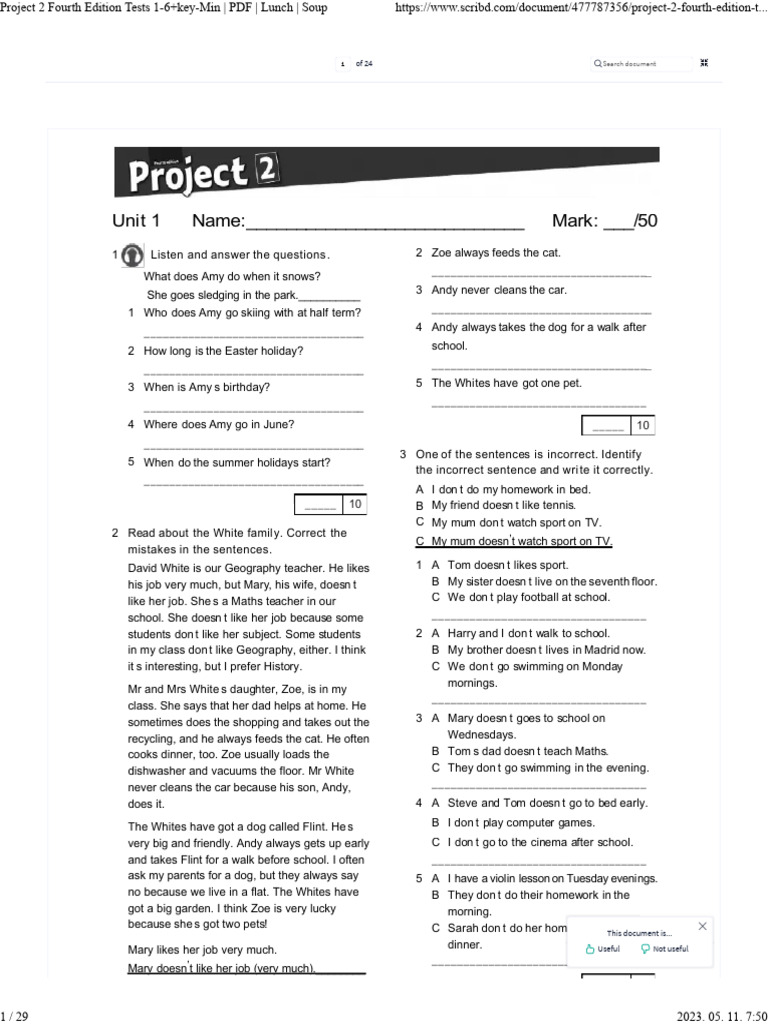 Project 2 Fourth Edition Tests 1-6+key-Min PDF Lunch Soup | PDF